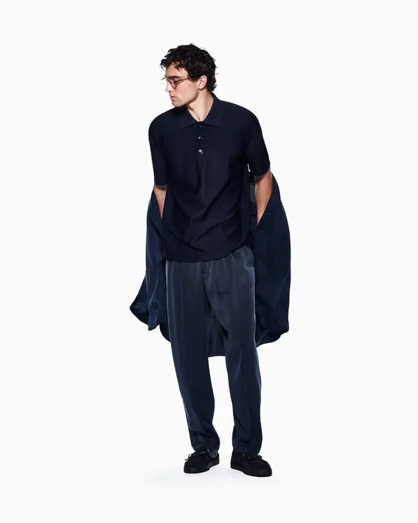 Giorgio Armani Knit Polo Regular Fit Virgin Wool With Micro Rhombus Relief