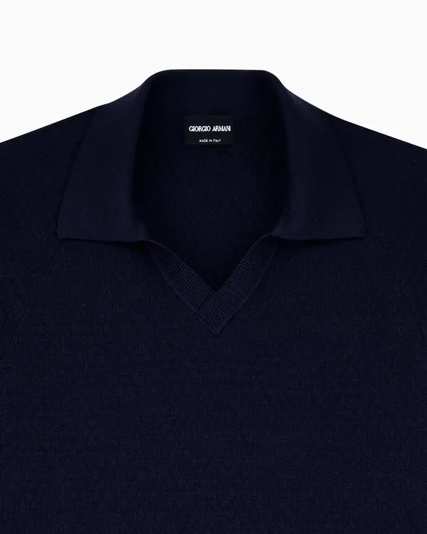 Giorgio Armani Knit Polo Regular Fit Virgin Wool With Micro Rhombus Relief