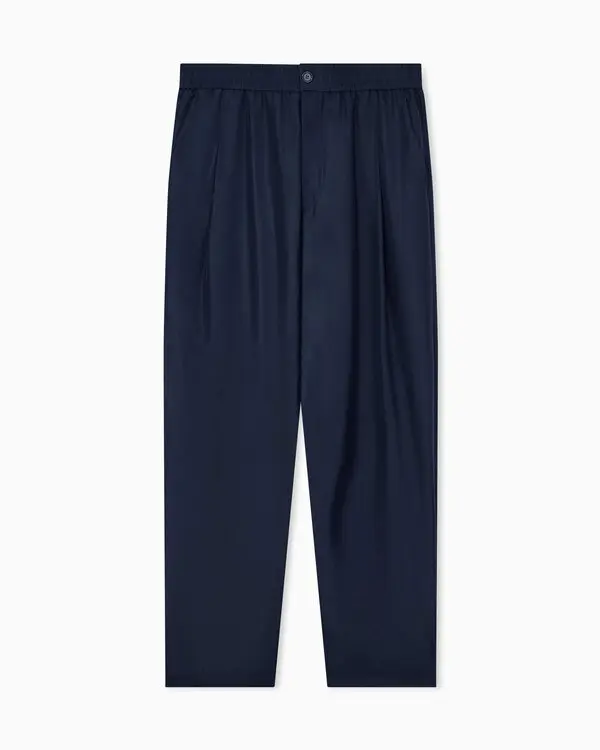 Giorgio Armani Regular Fit Silk Habotai Trousers - Blue