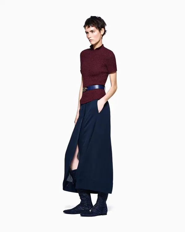 Giorgio Armani Midi Skirt In Triple Silk Georgette With Front Slit - Blue