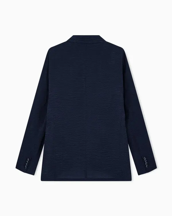 Giorgio Armani Blazer Regular Fit In Micro Jacquard Chevron Cupro - Blue