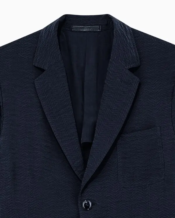 Giorgio Armani Blazer Regular Fit In Micro Jacquard Chevron Cupro - Blue