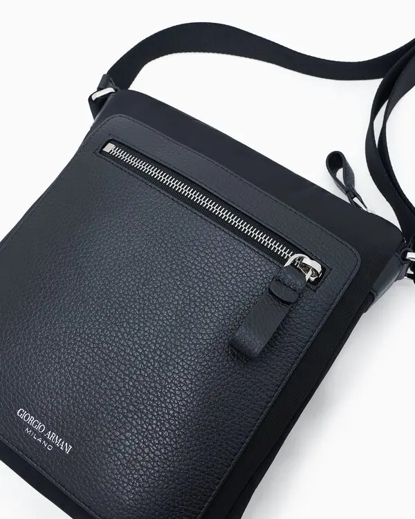 Giorgio Armani Nylon And Pebbled Leather Crossbody Bag