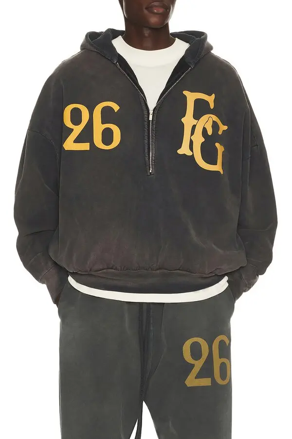 Fear Of God Baseball Club Half Zip Hoodie In Charcoal