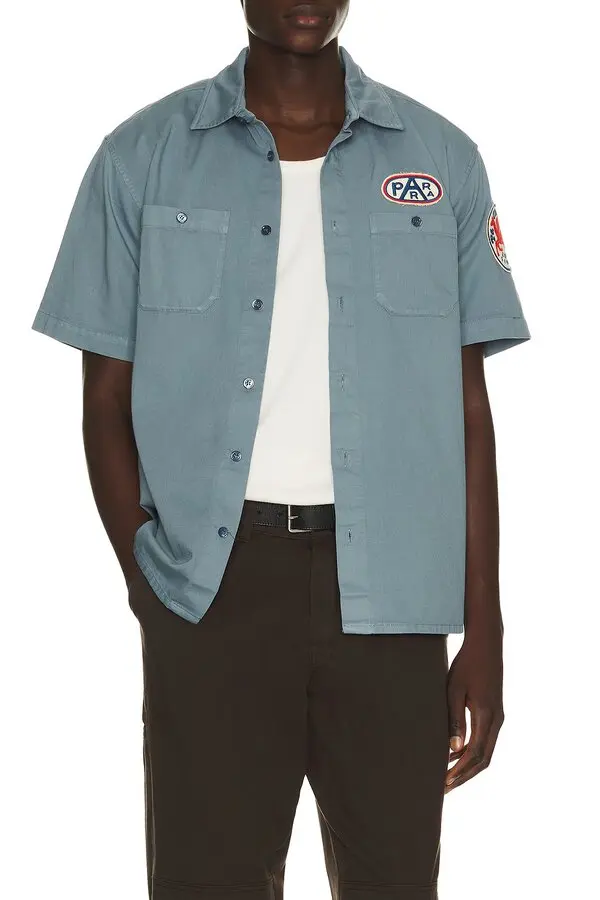 PARRA Gas Station Short Sleeve Shirt In Slate - Blue