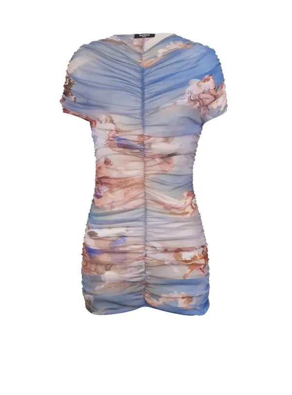 Balmain Sky Printed Gathered Tulle Dress - Multicolor