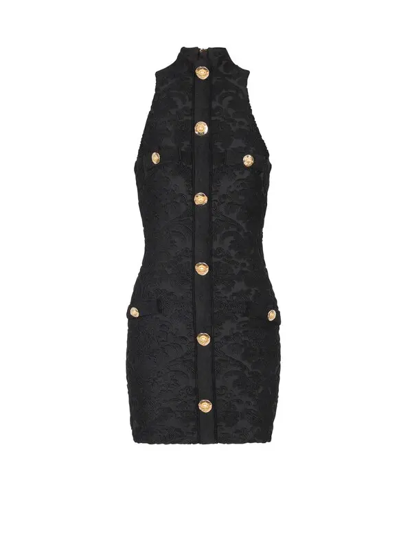 Balmain Baroque Pattern High Neck Sleeveless Bodycon Dress
