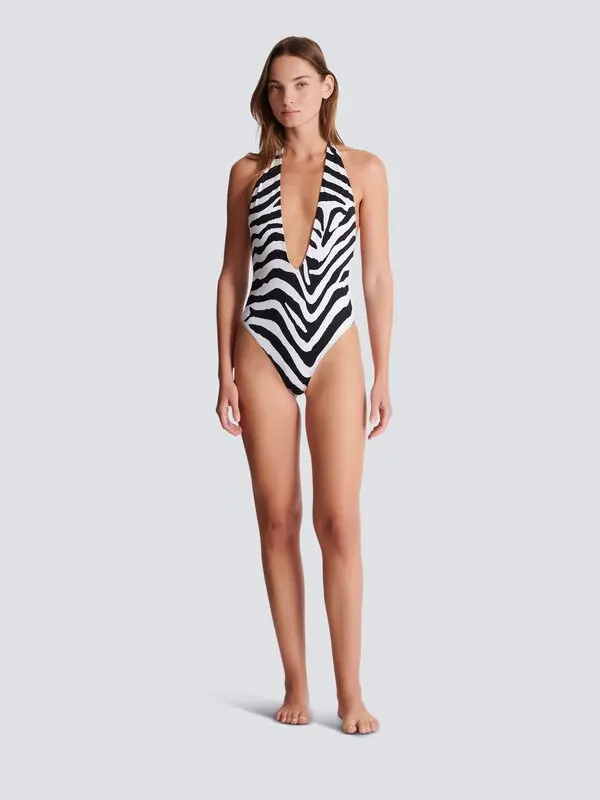 Balmain Zebra Print One-piece Swimsuit - Black
