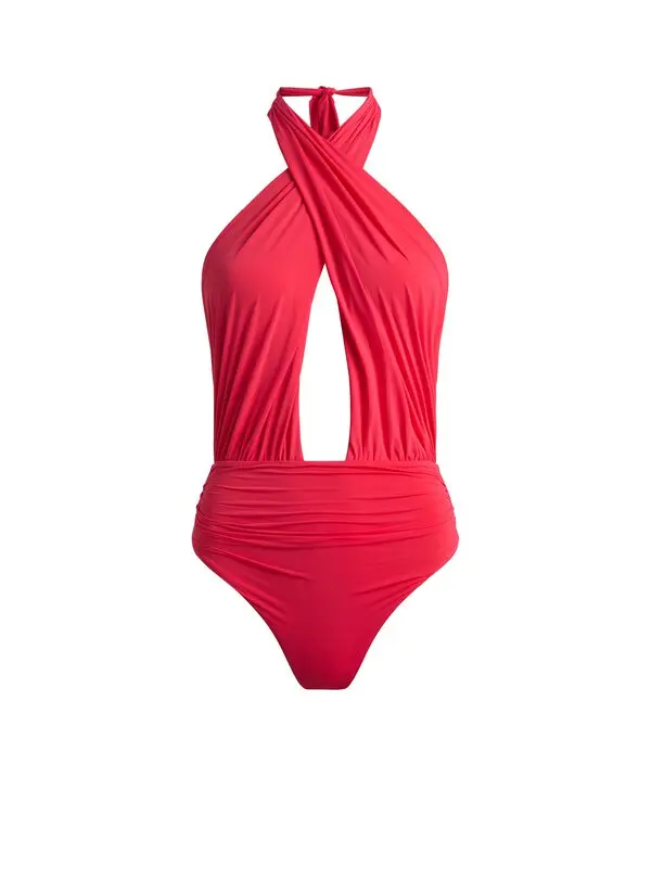 Balmain One-piece Halterneck Swimsuit - Red