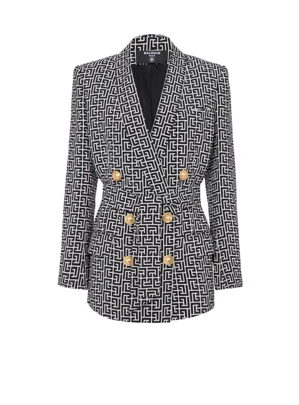 Balmain Monogram Printed Shawl Collar Double-breasted Jacket