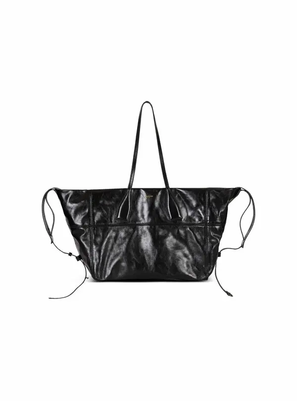 Balmain Track Shiny Calfskin Leather Tote Bag