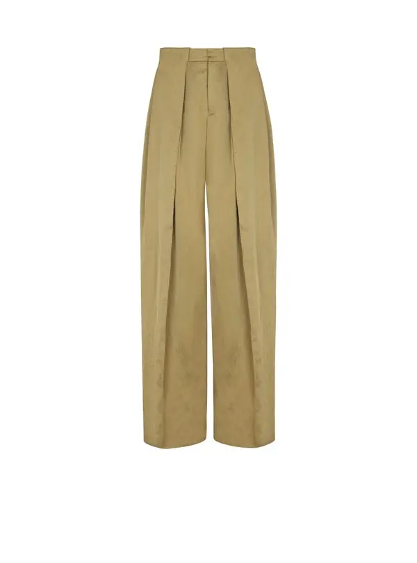 Balmain Satin-finish Wide Knife Pleat Trousers