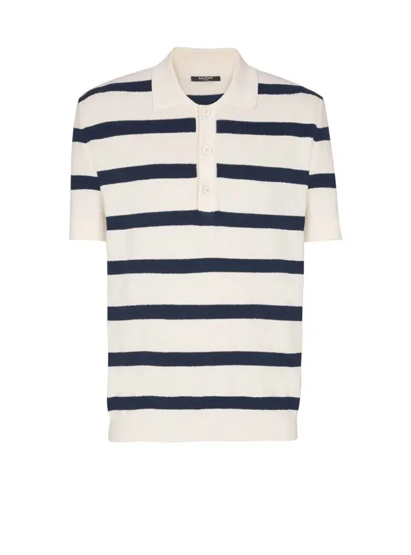 Balmain Cotton Marinière Polo - White