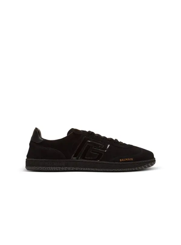 Balmain Swan Suede And Patent Leather Lace-up Sneakers - Black