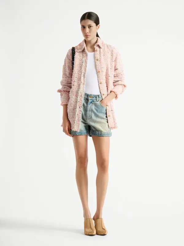 Balmain Tweed Overshirt With Lion Head Buttons - Pink