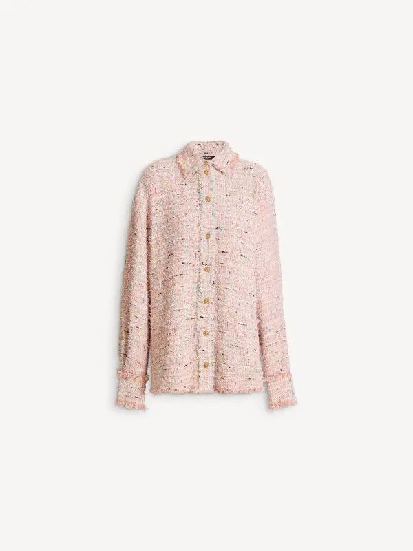 Balmain Tweed Overshirt With Lion Head Buttons - Pink