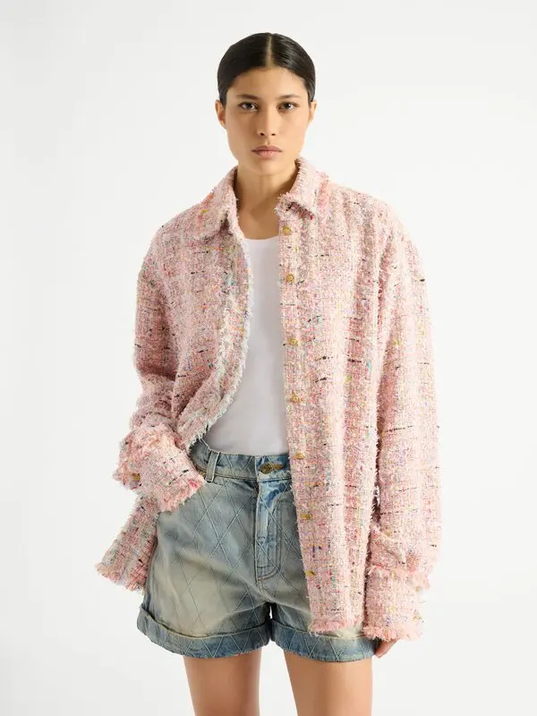 Balmain Tweed Overshirt With Lion Head Buttons - Pink