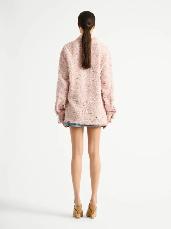 Balmain Tweed Overshirt With Lion Head Buttons - Pink