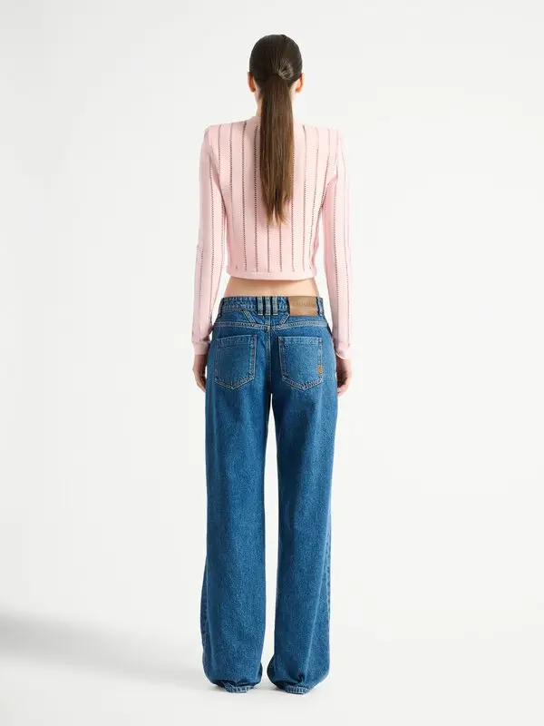 Balmain Cropped Fléchage Knit Cardigan With Lion Head Buttons - Pink