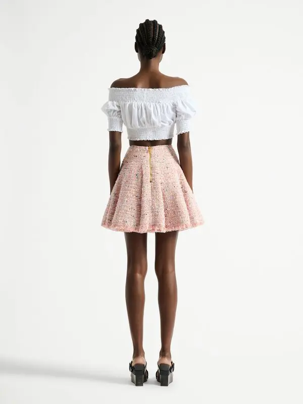 Balmain Flared Tweed Skirt With Gold Lion Head Buttons - Pink