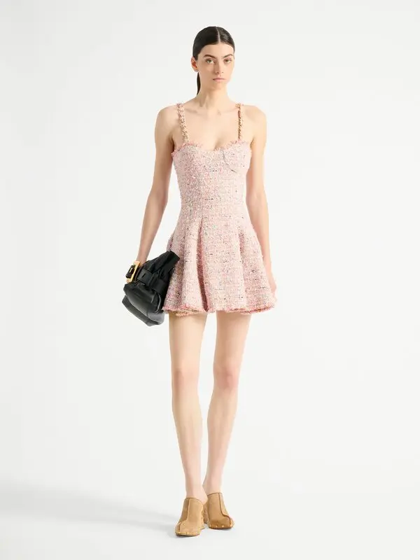 Balmain Flared Tweed Dress With Chain Straps