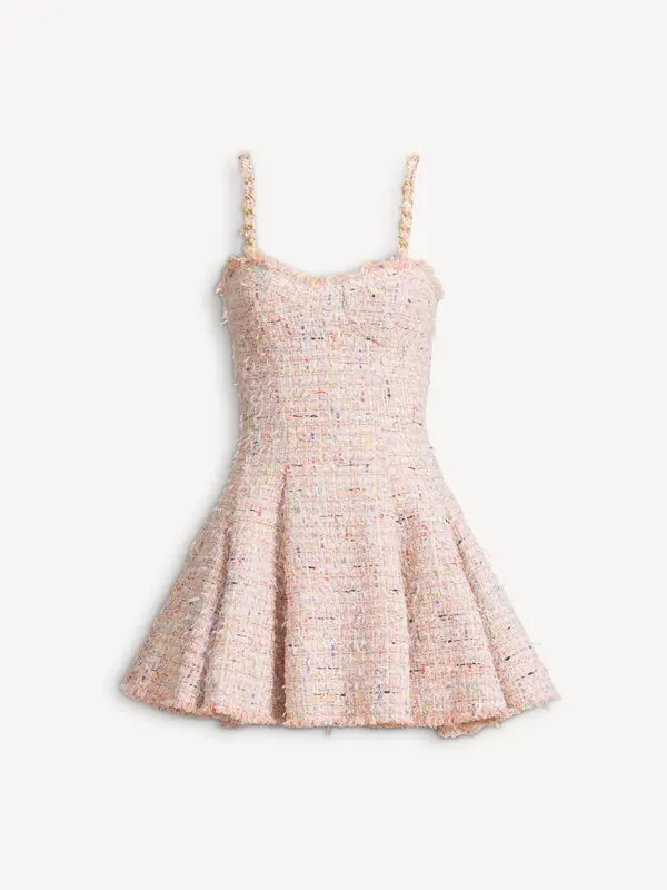 Balmain Flared Tweed Dress With Chain Straps