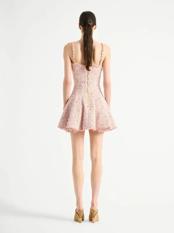 Balmain Flared Tweed Dress With Chain Straps