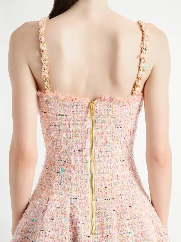 Balmain Flared Tweed Dress With Chain Straps