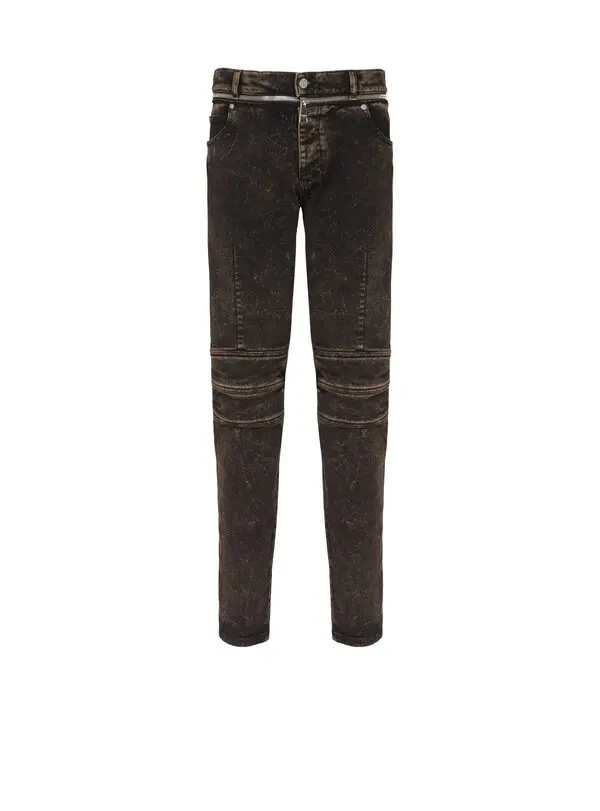 Balmain Slim-fit Jeans With Zipped Belt And Knee Cut-outs - Black