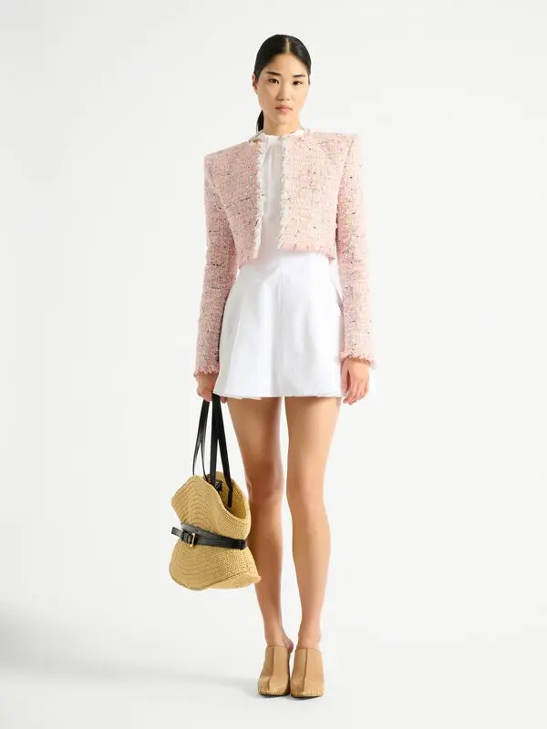 Balmain Cropped Tweed Jacket With Vintage Metal Button Detail - Pink