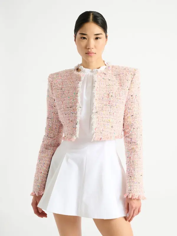 Balmain Cropped Tweed Jacket With Vintage Metal Button Detail - Pink