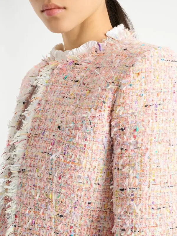 Balmain Cropped Tweed Jacket With Vintage Metal Button Detail - Pink
