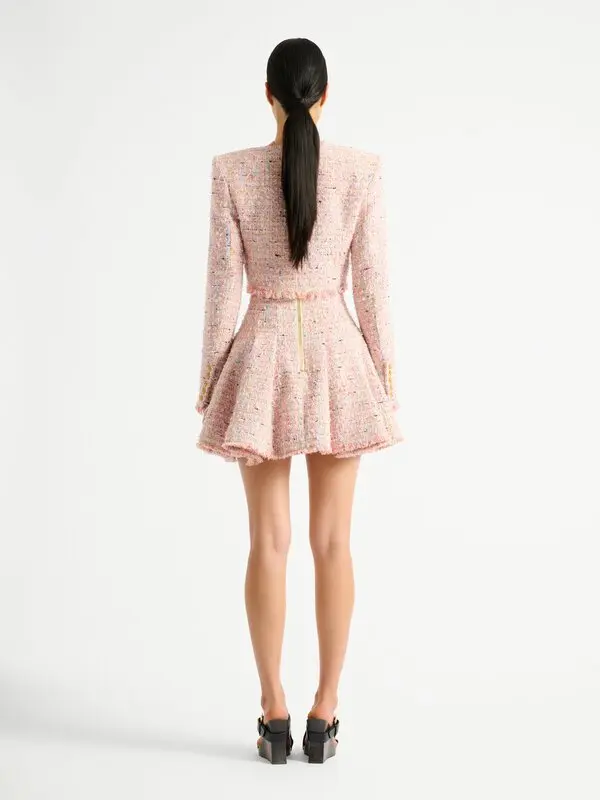 Balmain Cropped Tweed Jacket With Vintage Metal Button Detail - Pink