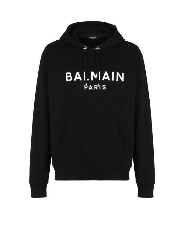Balmain Paris Logo Print Hooded Sweatshirt - Black