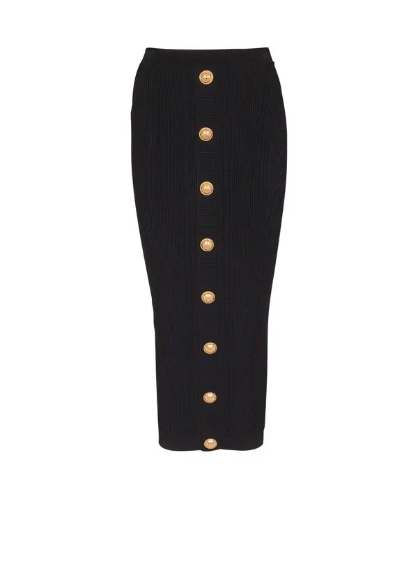 Balmain Cable-knit Midi Skirt With Decorative Buttons