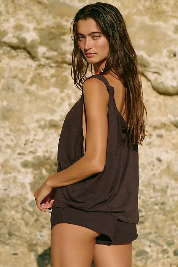 Free People By Linen Blend Tank And Shorts Set - Bitter Bark