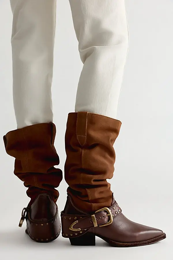 Free People Western Nights Tall Boots - Brown Combo