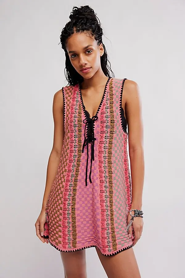 Free People Amalfi Twist Mini Dress - Pink Pop Combo