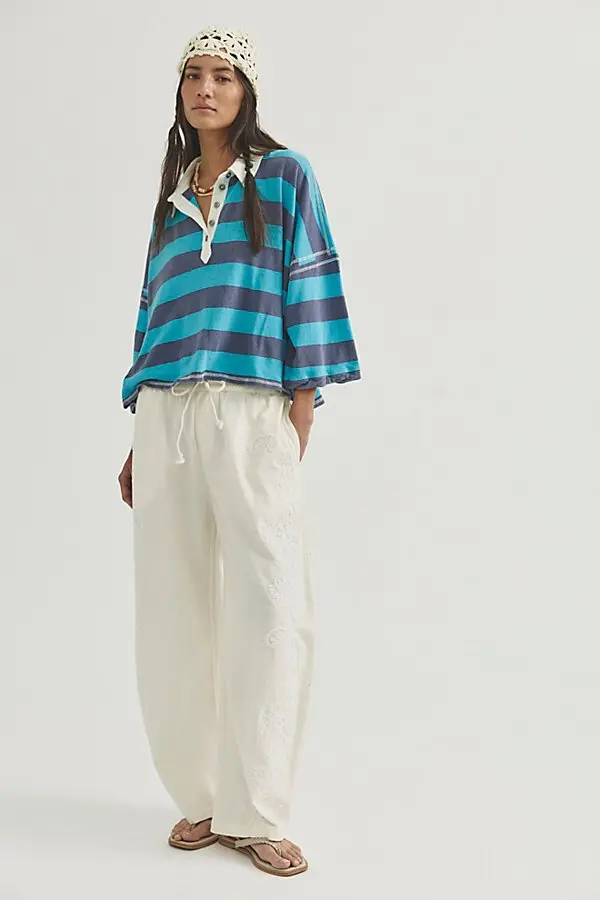 Free People We The Free Striped Oversized Polo Shirt With Classic Collar