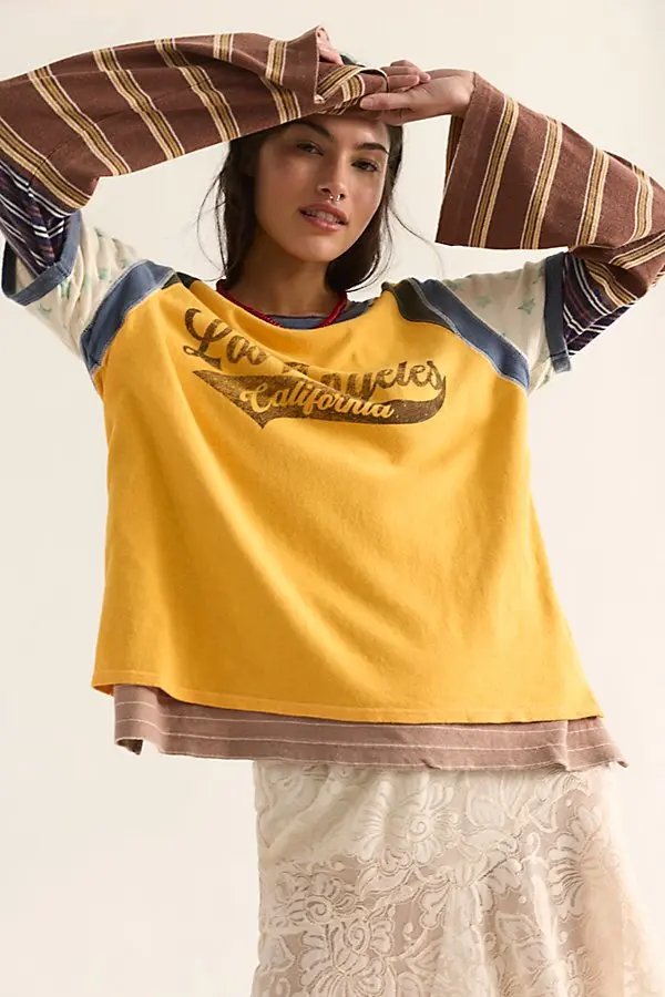 Free People We The Free Wren Tee With Vintage Athletic Details