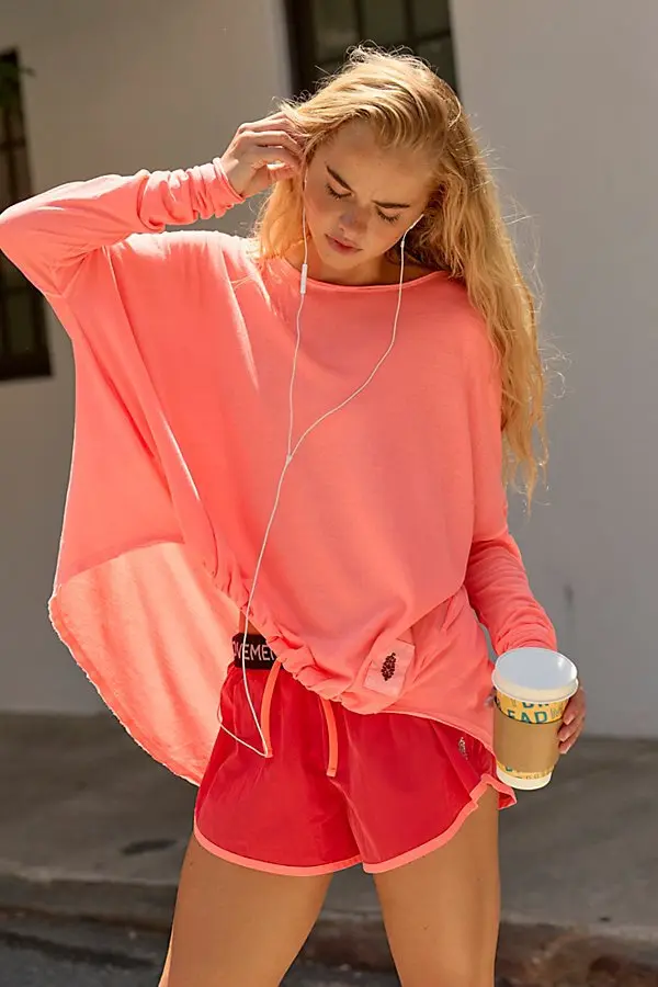 Free People Sheer Bliss Layer Top - Neon Coral