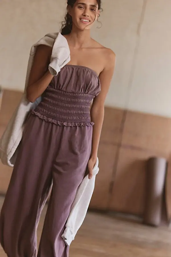 Free People Moonwake Strapless Smocked Jumpsuit - Moonscape