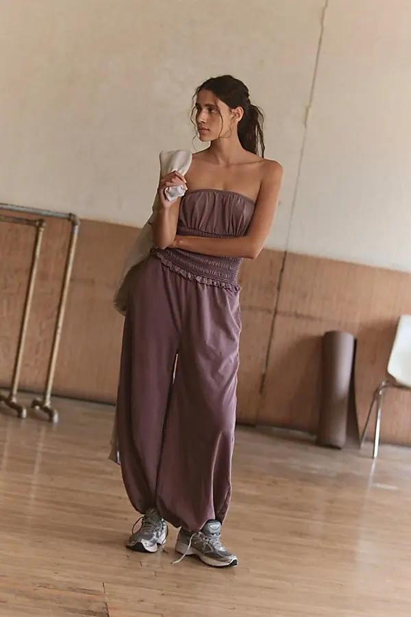 Free People Moonwake Strapless Smocked Jumpsuit - Moonscape