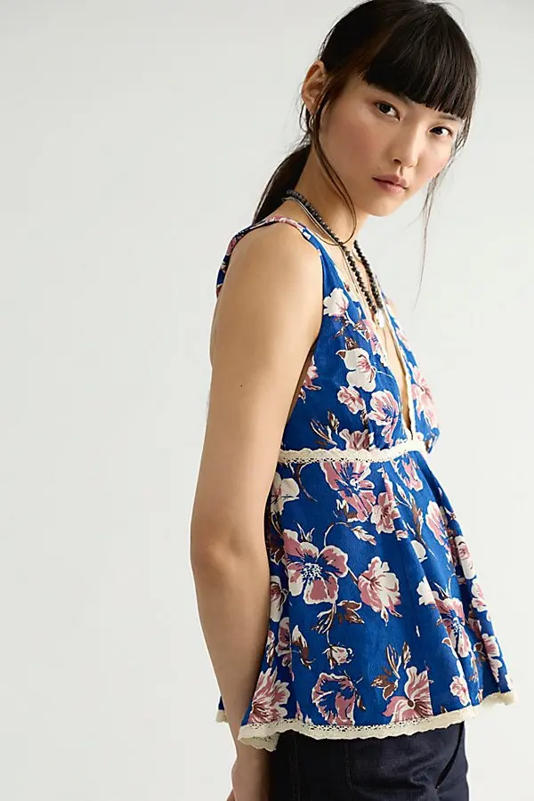 Free People Floral Halter Neck Tank Top