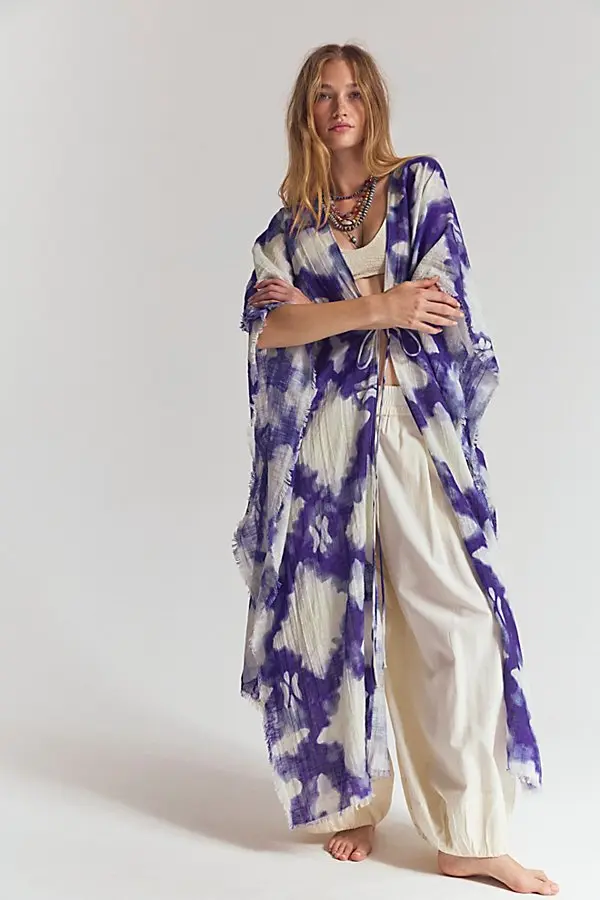 Free People Sundrenched Tie-dye Cotton Duster - Indigo Combo