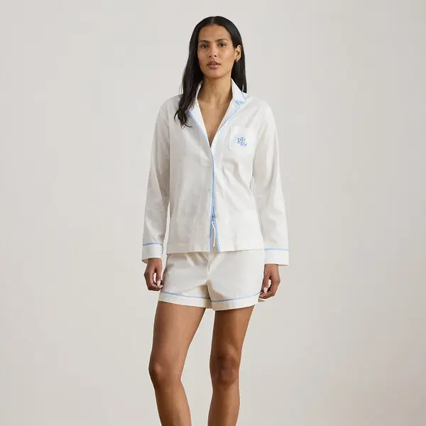 Ralph Lauren Cotton Herringbone Boxer Sleep Set - White