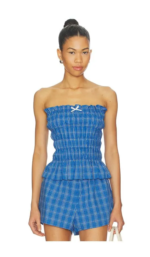 Faithfull The Brand Leya Smocked Poplin Top - Blue