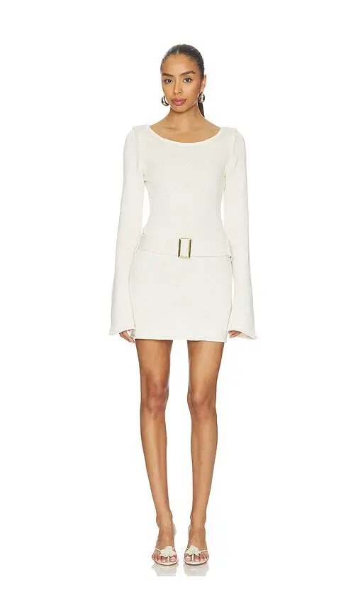 ASTA RESORT Maya Long Sleeve Mini Belted Dress - White