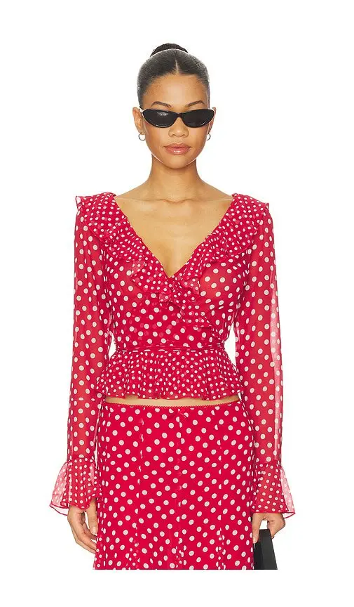 GUIZIO Mallorca Ruffle Wrap Top - Red
