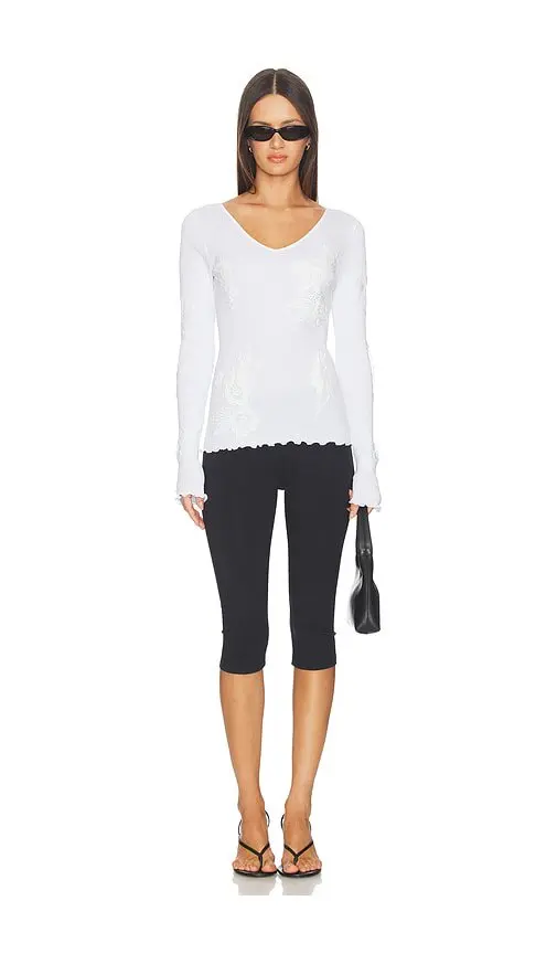 OPERASPORT Elva Ribbed Jersey Top With Lace Detailing